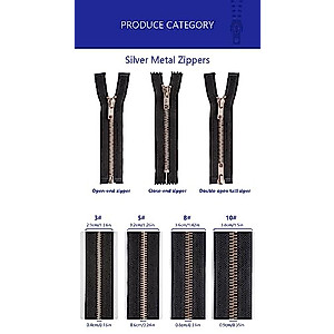 2PCS 8# 20 Inch Close End Zippers for Sewing Bags Crafts Jackets,Silver Metal Teeth（Black Belt-50cm 2PCS）