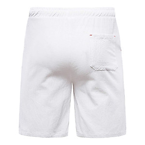 Elastic Waistband Shorts for Men, Workout Shorts Men 6 Inch Inseam Athletic Shorts Short Men's Summer Plain Cotton and Linen Beach Shorts Sport Purple Drawstring Short Best Phone (XL, White)