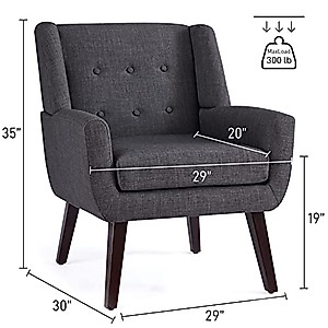 HUIMO Accent Chair, Arm Chair Set of 2, Button Tufted Upholstered Reading Chair, Linen Fabric Mid Century Modern Chairs for Bedroom, Living Room Chair, Comfy Sofa Chair(2, Grey)