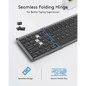 Samsers Foldable Bluetooth Keyboard with Touchpad, Full-Size Wireless Folding Holder, Rechargeable Portable Travel for iOS Android Windows Mac OS, Support 3 Devices (BT5.1 x 3)