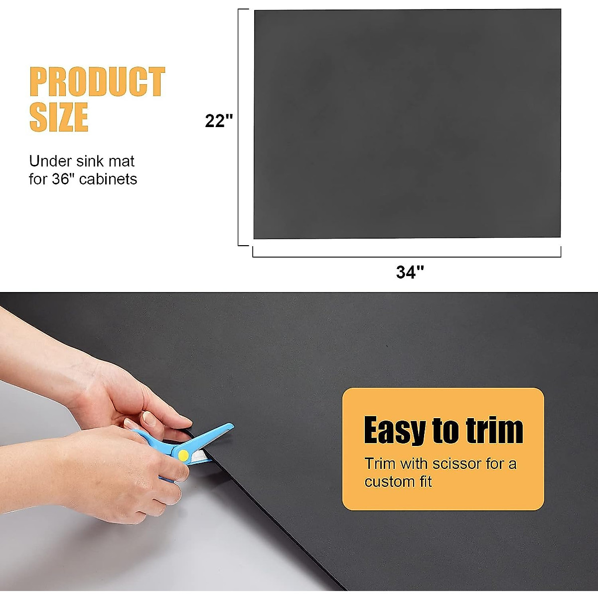 Under Sink Mats, 34" X 22" Or Smaller Cut to Fit Under Sink Shelf Liner for Kitchen Bathroom Cabinets, Absorbent & Drying Shelf Liner for Bathroom Vanity Cabinets, Dark Grey