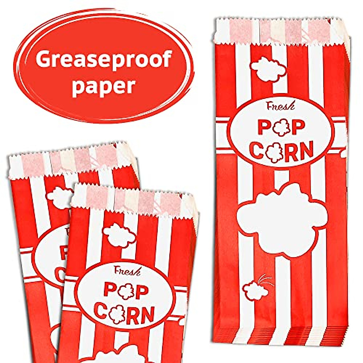 CUSINIUM 1oz Paper Popcorn Bags (150-pack) - Carnival Theme - Customizable