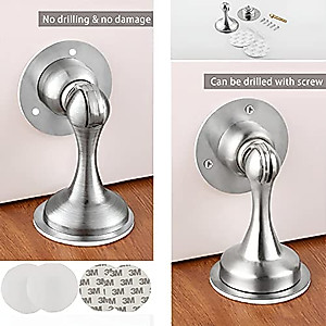 Redunest Door Stopper, Magnetic Door Stop, 2 Pack Magnetic Door Catch, Stainless Steel Door Holder, No Drilling Doorstop with Self Adhesive Tape, Stronger Mount, Hold Door Open, Anti-Collision Mute