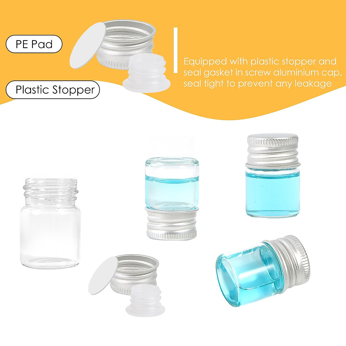 5ml Glass Vials with Screw Caps and Plastic Stoppers, Small Clear Liquid Sample Vial, Leak-Proof Vial, 12PCS