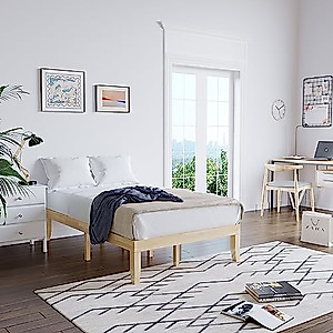 Giantex Twin Wood Platform Bed Frame, 14 Inch Solid Rubber Wood Mattress Foundation, Heavy Duty Wood Slats Support, No Box Spring Needed, Easy Assembly, Natural