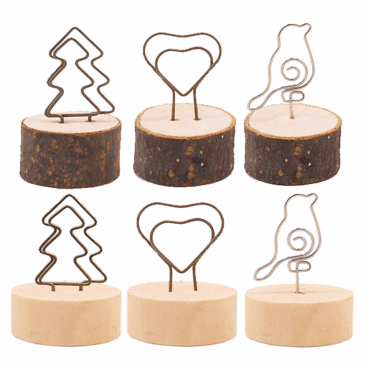 Amosfun 12 Pcs Wooden Table Name Number Holder Photo Picture Menu Note Memo Clips Holder for Wedding Office Christmas Table Decorations (Bird Shape)