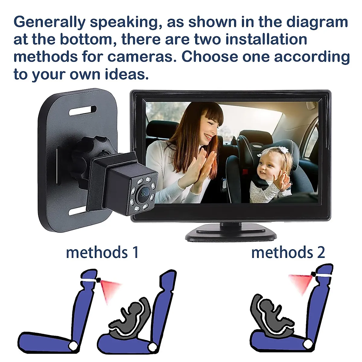 5 Inches AllRuby Baby Car Camera Monitor,Baby car Mirror,Digital display,View Infant in Rear Facing Seat with Wide Clear View,Aimed at Baby-Easily to Observe The Baby's Every Move,Come with 2 mounts.
