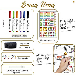 Dry Erase Wall Calendar - 52" x 36" X Large Undated Monthly Planner for Home, Office, School - Reusable Jumbo Laminated Task Organizer