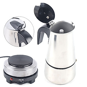 FLYHERO Moka Pot Stainless Steel Coffee Pot Stovetop Espresso Maker Percolator Italian Coffee Maker 200ml/7oz/4 cup W/Electric Stove (4 Cup)