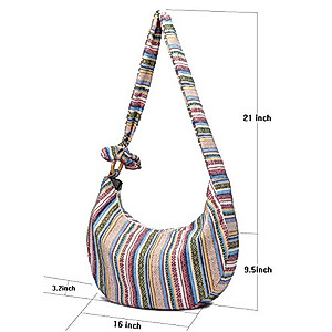 Women large Hippie Crossbody Bag cloth Hobo Sling Bag Cotton Bohemian Hand Bags (off-white)