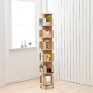 BINELUCOLU Rotating Bookshelf, 6 Tier Wood Floor Standing Bookcase Storage Rack with Legs 360 Corner Bookshelf Stackable Narrow Book Shelf for Home Office Study Room