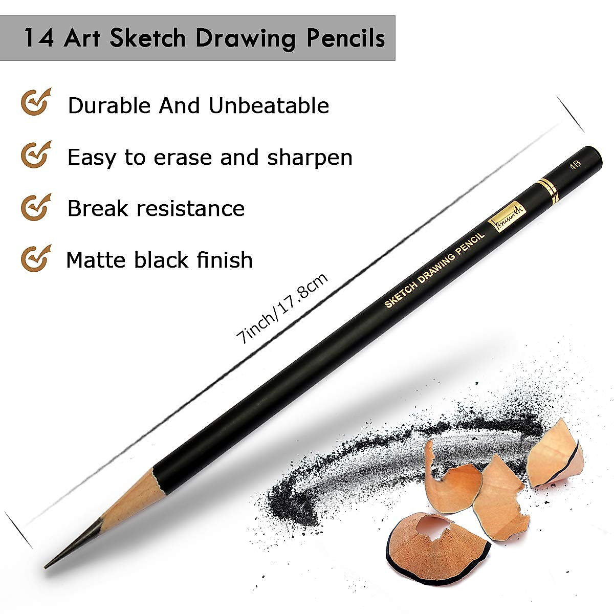 Brusarth Professional Drawing Sketching Pencil Set - 14 Pieces Graphite Pencils, Ideal for Drawing Art, Sketching, Shading, Artist Pencils for Beginners & Pro Artists
