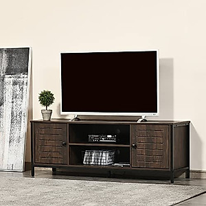 HOMCOM TV Stand for TVs up to 60", Industrial Entertainment Center Cabinet with Storage Shelves for Living Room or Bedroom, Dark Walnut