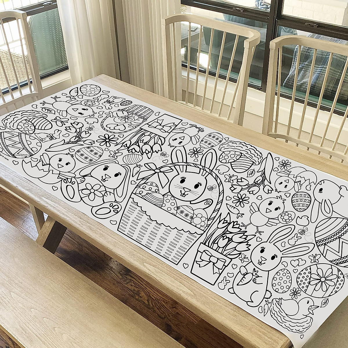 Tiny Expressions Easter Coloring Tablecloth for Kids - Rolled, No Creases 30" x 72" Giant Coloring Poster to Color On - Kids Easter Activities