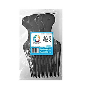 Vakly Hair Pick Comb - Wide Tooth Afro Lifts, Pack of 4 Combs - 5.25 Inch - for Hair Styling, Lifting, Detangling, Adding Volume for Long Curly and Thick Hair, Wigs and Beards for Men & Women