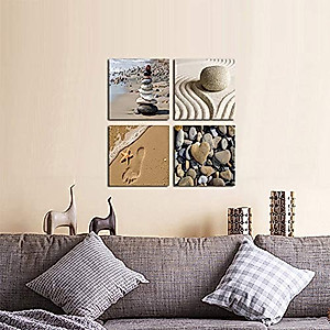 Wieco Art Romantic Beach Theme 4 Piece Modern Giclee Artwork Sea Beach Ocean Canvas Prints Contemporary Abstract Seascape Pictures Paintings on Canvas Wall Art for Bedroom Home Decorations
