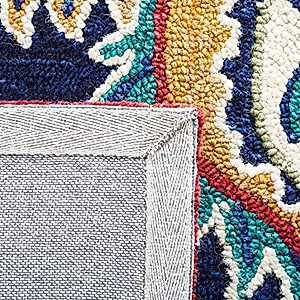 SAFAVIEH Blossom Collection 8' x 10' Navy/Red BLM564N Handmade Floral Premium Wool Living Room Dining Bedroom Area Rug