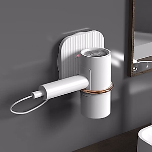 CARURLIFF Foldable Hair Dryer Rack Wall Mounted Blower Storage Holder Blow Dryer Wall Hanger for Bathroom (White)