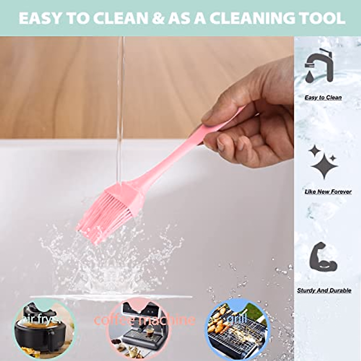 Ralcratve Silicone Pastry Brush,Baking Brush,Basting Brush For Cooking, Kitchen Brush, Butter Brush,Food Furit Brush, For BBQ Salted Steak Fish,Easy to Clean,Happy Party Kitchen Gift