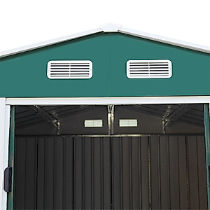 9.1' x 10.5' Galvanized Steel Storage Shed Sliding Door Tool Shack with 4 Vents & Metal Floor