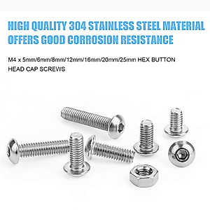 DYWISHKEY 200 Pieces M4 x 5mm/6mm/8mm/12mm/16mm/20mm/25mm Stainless Steel 304 Hex Button Head Cap Bolts and Nuts Kit
