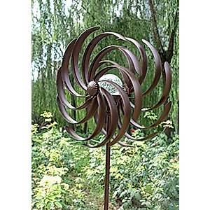 Solar Wind Spinner Willow Leaves-Improved 360 Degrees Swivel Multi-Color LED Lighting Solar Powered Glass Ball with Kinetic Wind Spinner-Metal Sculpture Construction-Outdoor Yard Lawn & Garden