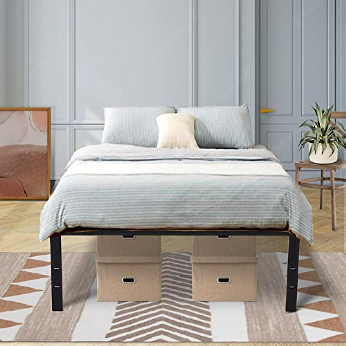 Veezyo Metal Bed Frame Twin - 18 Inch Black Metal Platform Bed Frame, Easy Assembly with Large Storage Space, 3,500lbs Heavy Duty, No Box Spring Needed (Twin)