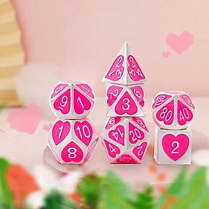 DND Metal dice Set, Heart-Shaped Pink Polyhedron 7-Piece Set, Suitable for Dungeon and Dragon RPG MTG or Board Game D &D Pathfinder, etc.