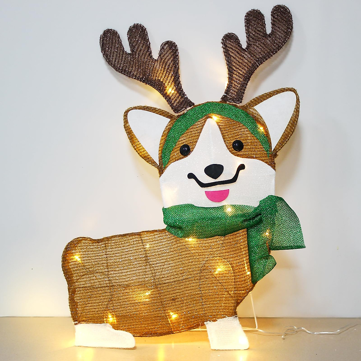 DROFELY 27”Christmas Corgi Lighted up Decoration for Indoor Display with LED Lights, Lighted 2D Christmas Dog with 20 Warm White Lights Decorative Christmas Tree,Home Xmas Holiday Addition AZ23GF-10