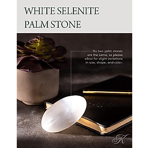 KALIFANO Selenite Palm Stone with Healing & Calming Effects - High Energy Selenita Satin Spar Worry Stone Used for Cleansing and Protection (Information Card Included)