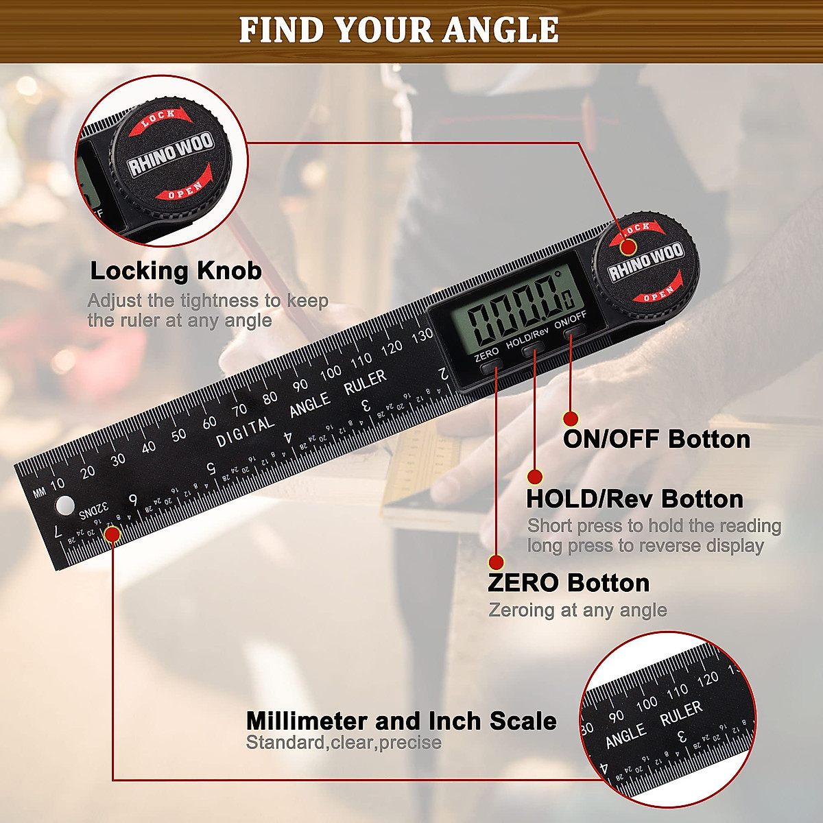 Digital Angle Finder Protractor, Angle Finder Ruler with 7inch/200mm, Angle Measuring Tool for Woodworking/Carpenter/Construction/DIY Measurement(2 Batteries Included) (Enhanced ABS)