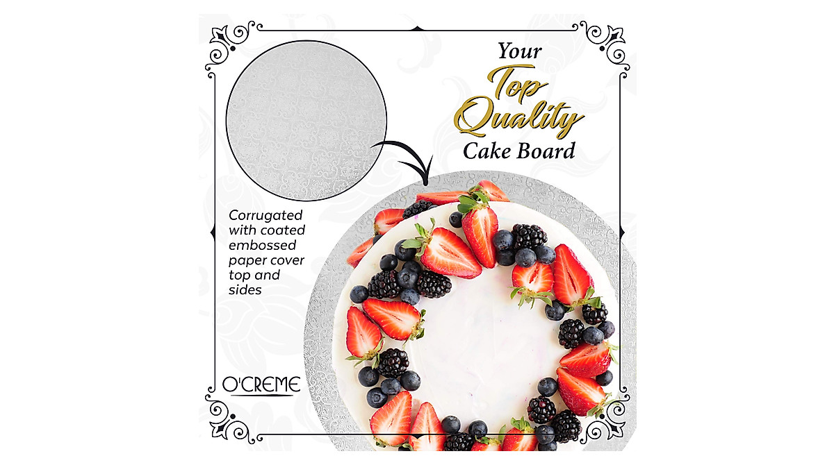 O'CREME White Wraparound Cake Pastry Round Drum Board 1/4 Inch Thick ...