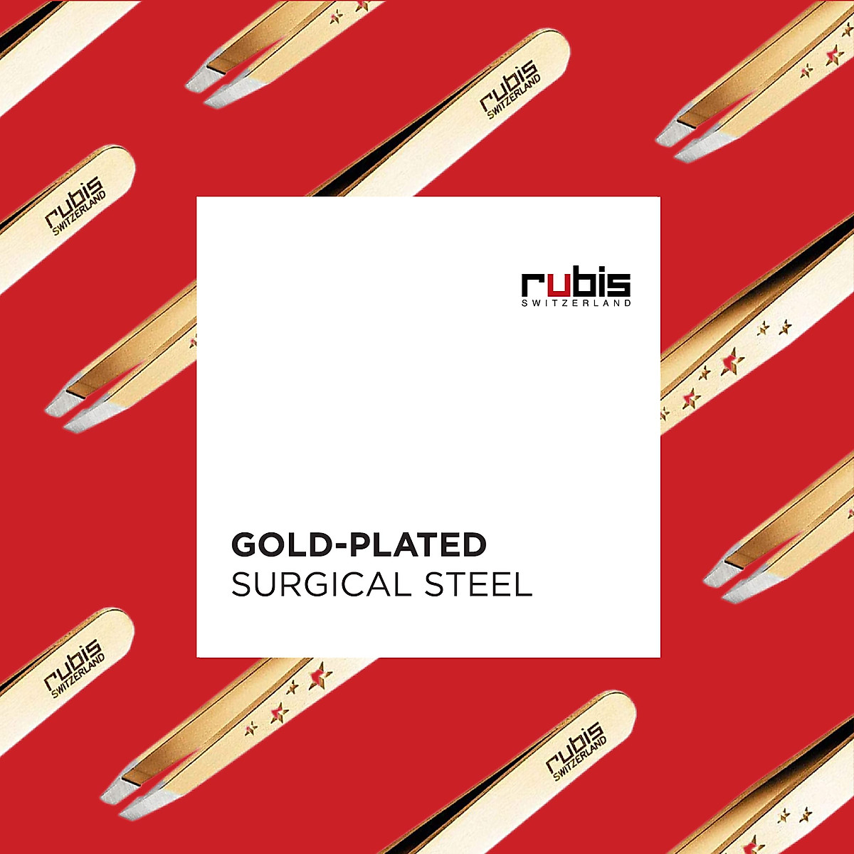 Rubis Classic 6-Star Stainless Steel Slanted Tweezers for Precise Eyebrows and Hair Removal, 1K103CT, Gold, The Gold Collection,Rubis Switzerland Swiss Made World Renowned Precision