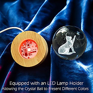 Cat Lover Gifts for Women 3D Cat Figurines in Crystal Ball 60mm Decor Cat Collectibles Snow Globes Gift Glass Sphere Home Decor with Wooden Light Base