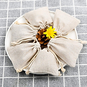 Calary 50pcs Double Canvas Drawstring Gift Bag Cotton Pouch Gift Sachet Bags Muslin Bag Reusable Tea Bag 5x7 Inch