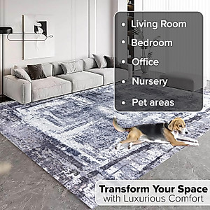 Hudson Comfort 6x8 Area Rug – Faux Cashmere Living Room Area Rug – Machine Washable Area Rugs with Anti-Slip TPR Back – Super Soft 6mm Pile Height Area Rug – Pet-Friendly Area Rugs for Bedroom - Grey
