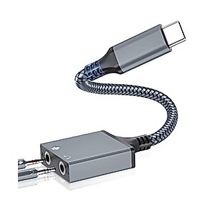 iAlegant USB C Microphone Adapter, USB C to Dual 3.5mm Female Aux Headphone Adapter, USB C to 3.5mm Splitter Mic Audio Adapter for Samsung S21 Note 20, Pixel 4 3 XL, iPad Pro 2020,MacBook Pro