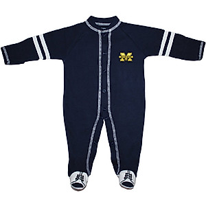 University of Michigan Wolverines Sports Shoe Footed Baby Romper Navy/White