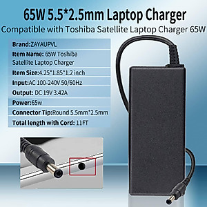 65W 19V 3.42A Laptop Charger for Toshiba Satellite C55 C55D C55T C655 C655D C675 C855 C855D L55 L655 L675 L745 L755 L775D L855 P755 P845T P855 P875 Portege Z30 Z930 Z830 Power Supply Cord