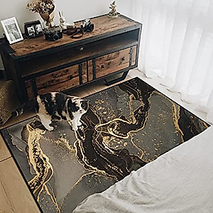 Modern Abstract Collection Area Rug - 3' x 5' Washable Entryway Rug Non-Slip Luxury Marble Texture Area Rug for Bedroom Dining Room Home Office Decor Under Kitchen (Brown/Gold)