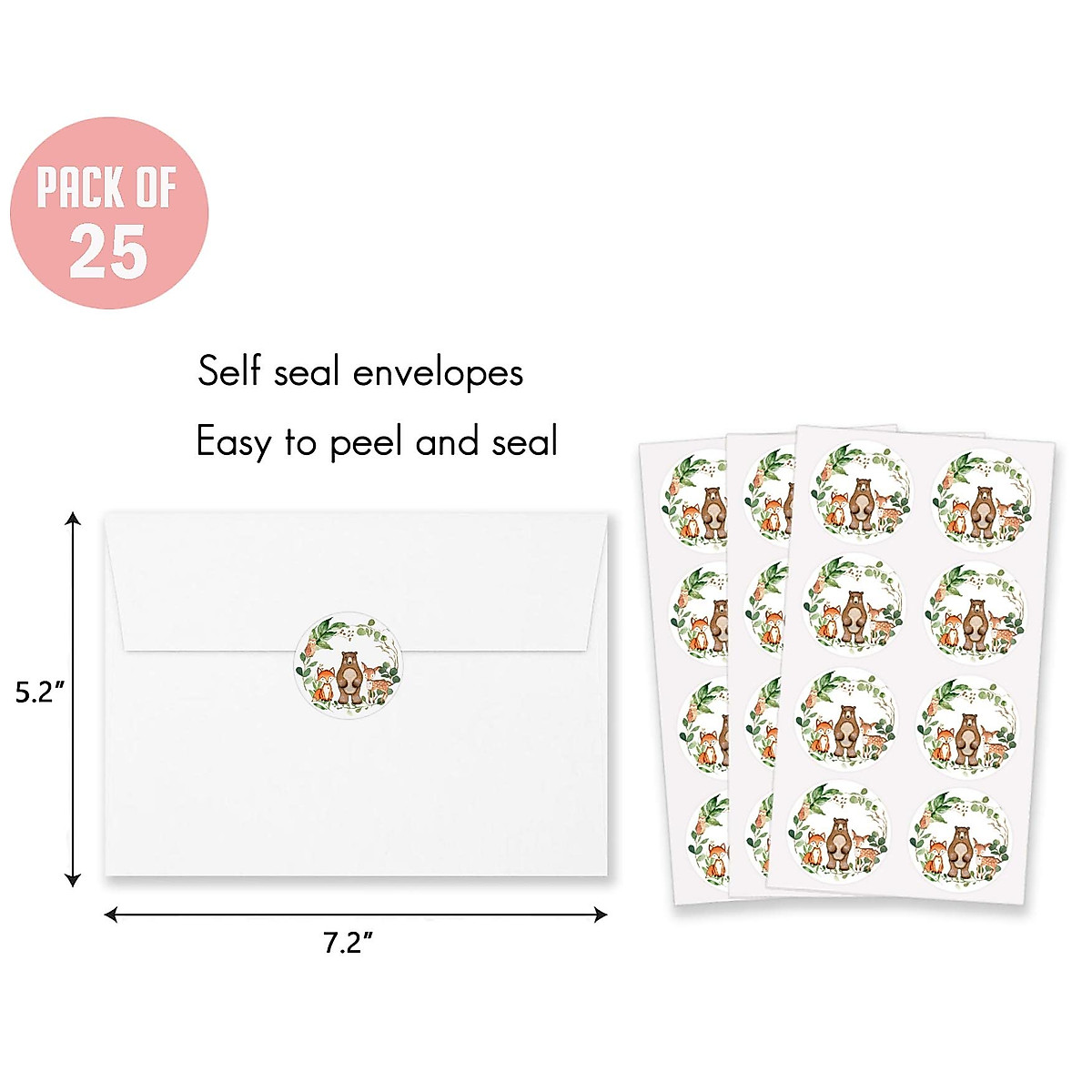 Yuzioey Girl Woodland Baby Shower Invitations, 25 Woodland Floral Invitations Macthing Envelpoes, Diaper Raffle Tickets, Book Request Cards, Forest Creatures Invitations