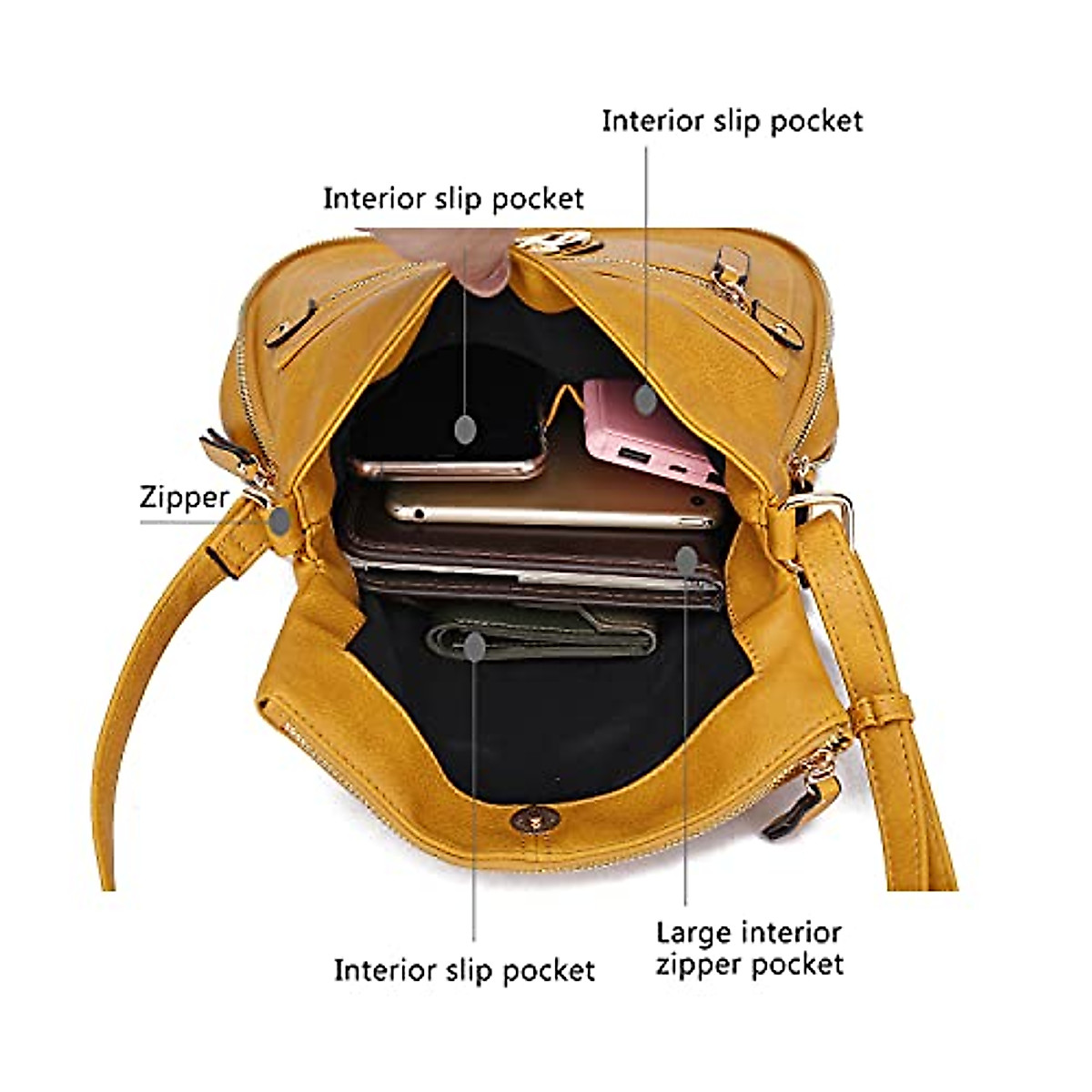 MKF Crossbody Bag for Women – PU Leather Expandable Messenger Purse – Designer Pocketbook Handbag Shoulder Strap