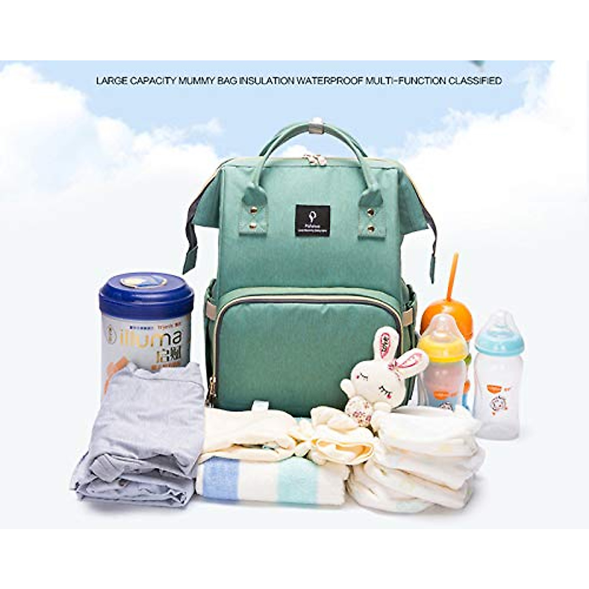 SUXCGE Baby Diaper Bag With USB Interface Large Capacity Waterproof Nappy Bag Kits Mummy Maternity Travel Backpack Nursing Handbag Grey