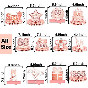 Happy 60th Birthday Rose Gold Table Honeycomb Centerpieces Balloons Theme Decor Table Decorations Table Toppers for Girls Women Sweet Princess 60 Years Old Pink Birthday Party Bday Supplies Ornament