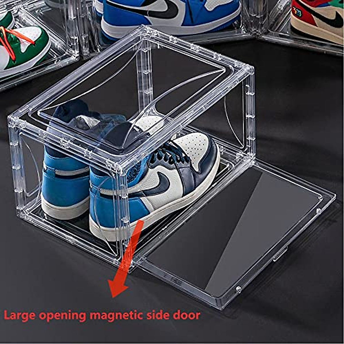 sunkey Shoe Boxes Clear Plastic Stackable Shoe Organizers with Magnetic Side Door for Men Women Sneakers Aj1 Display Large, 3 Pack