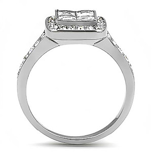 Marimor Jewelry Women's 1.06 Carat Princess and Round Cut Cubic Zirconia Stainless Steel Engagement Ring Size 9