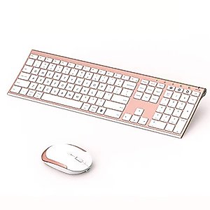 Bluetooth Keyboard Mouse, Multi-Device Wireless Keyboard Mouse Combo, Ultra Slim, Rechargeable, Dual-Mode(Bluetooth 4.0 + USB), for Windows/Mac OS (Rose Gold)