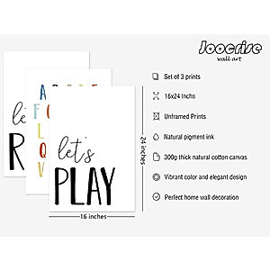 Kids Playroom Wall Art Playroom Wall Decor UNFRAMED, Kids Room Wall Art Prints Playroom Artwork Children Canvas Wall Art, Lets Read Lets Play Wall Art Toddler Art Kid Pictures 16x24 Inch, Set of 3