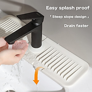 XOUDOOH Silicone Faucet Handle Drip Catcher Tray Mat, Faucet Splash Guard, Dish Soap Sponge Holder for Kitchen Sink Accessories, Silicone Faucet Mat, Keep Kitchen and Bathroom Sinks Dry (Grey)