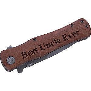 Best Uncle Ever Folding Stainless Steel Pocket Knife, (Wood Handle
